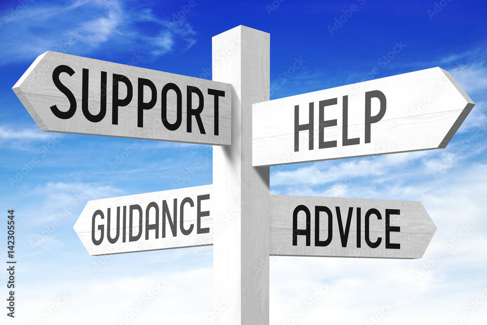 Help, support, advice, guidance - wooden signpost Stock Photo | Adobe Stock