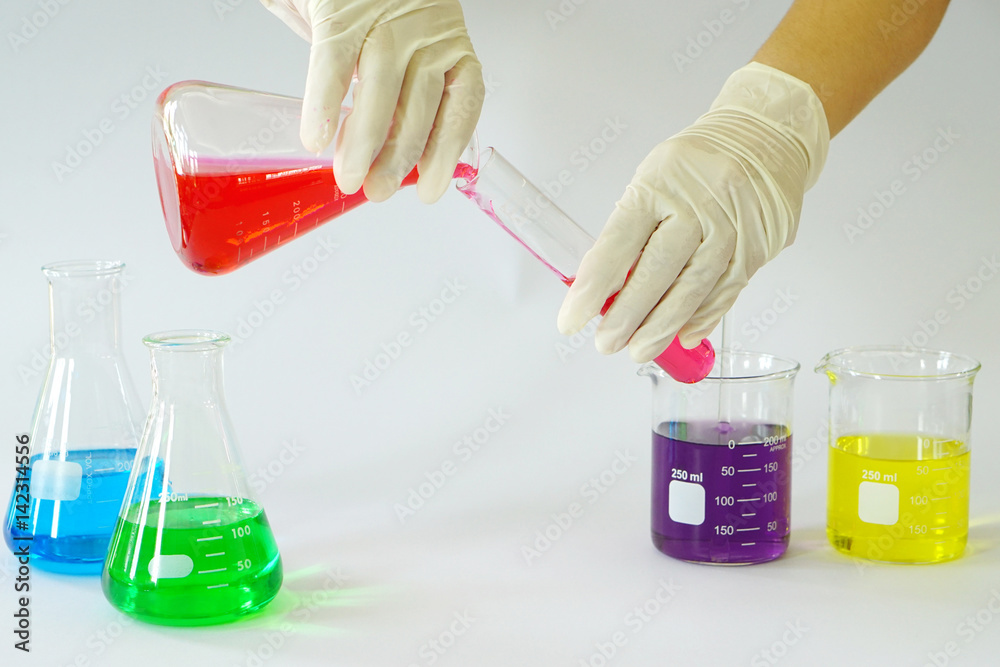 Group of Laboratory Glass Erlenmeyer conical flask, Beaker and Test ...