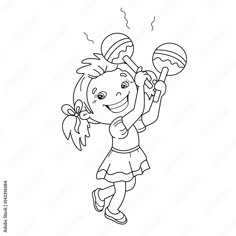 Coloring Page Outline Of cartoon girl playing the maracas. Musical ...
