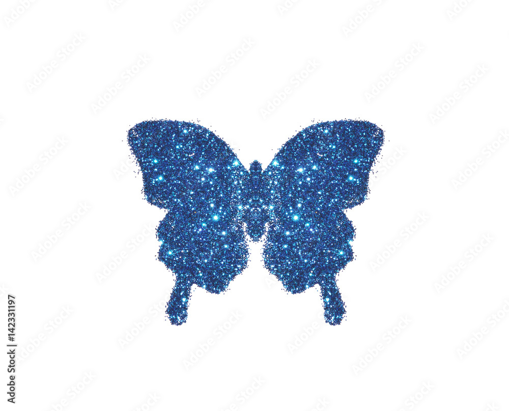 Butterfly of blue glitter on white background, icon for your design ...