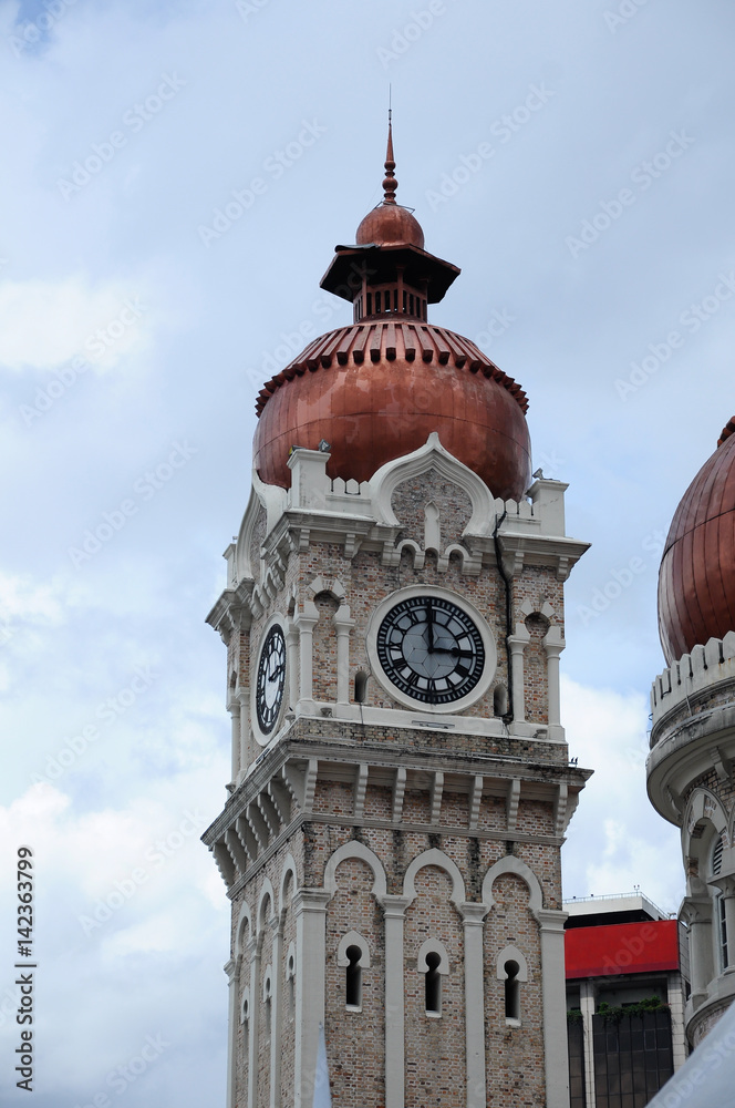 Clock tower of Sultan Abdul Samad building facade in Kuala Lumpur ...