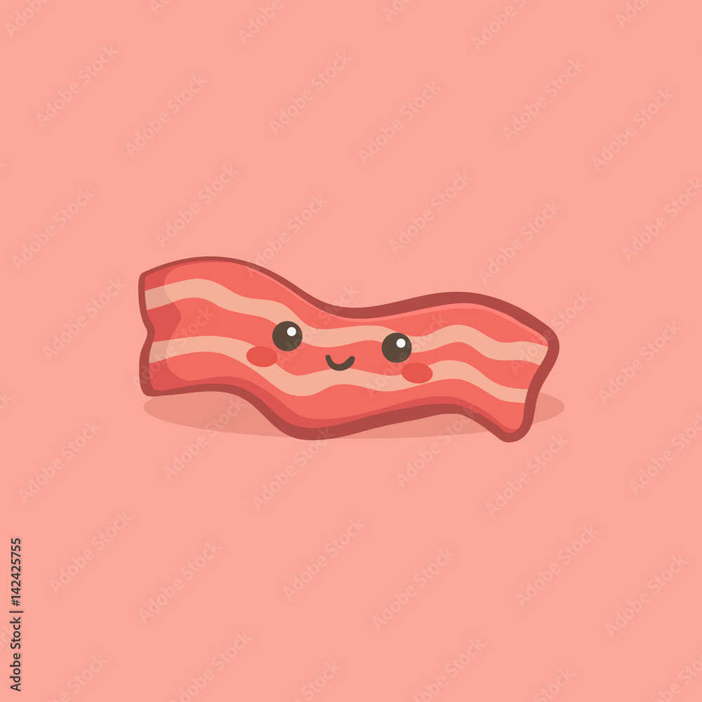 Cute Fried Beef Bacon Breakfast Food Vector Illustration Cartoon Stock ...