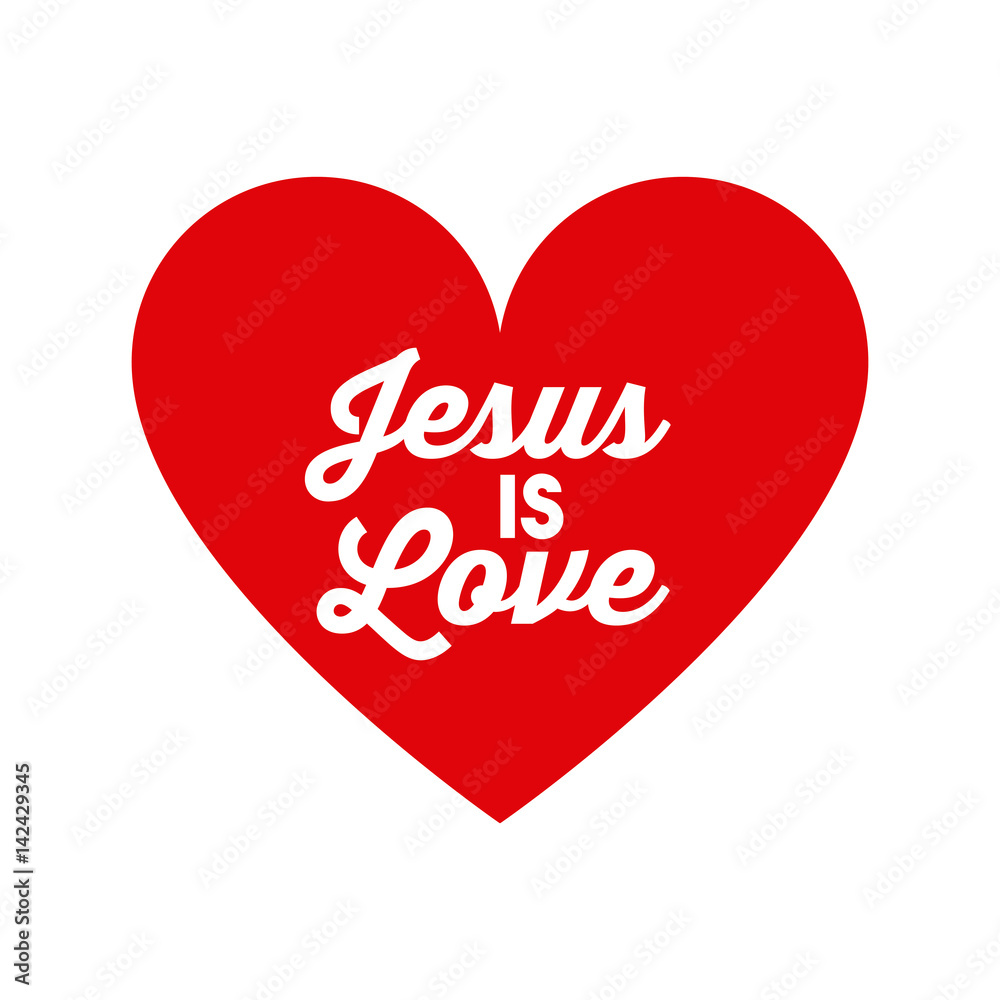 jesus is love and heart icon over white background. colorful design ...