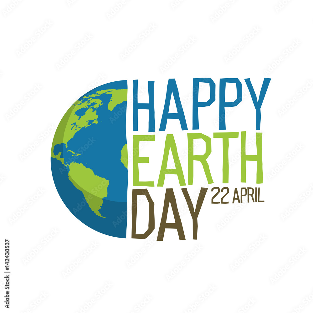 Earth day logo design. "Happy Earth Day, 22 April". World map ...