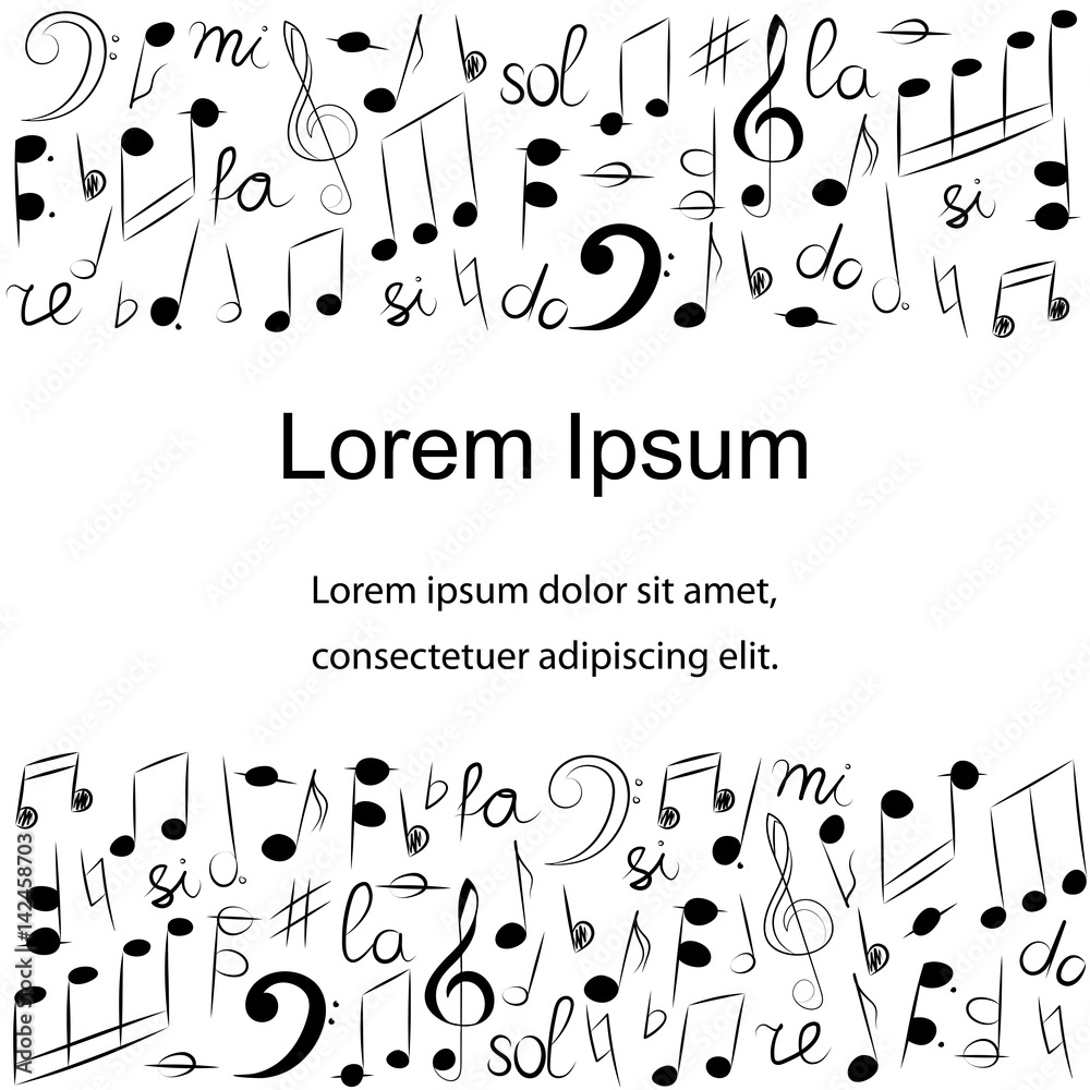 Hand Drawn Set of Music Symbols. Doodle Treble Clef, Bass Clef, Notes ...