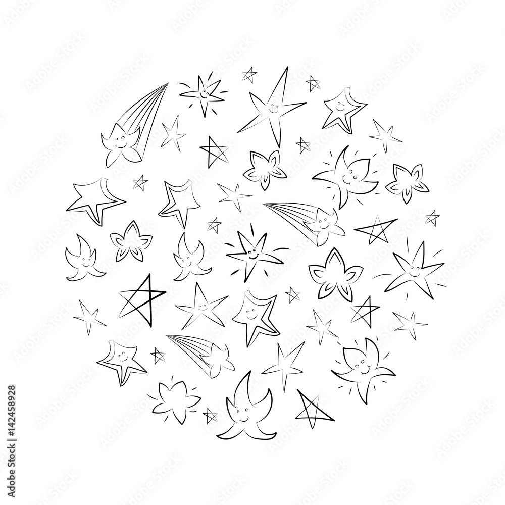 Hand Drawn Set of Stars Arranged in a Circle. Children Drawings of ...