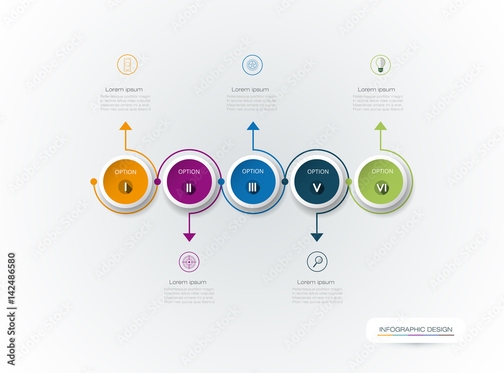Vector Infographic 3D circle label design with arrows sign and 5 ...