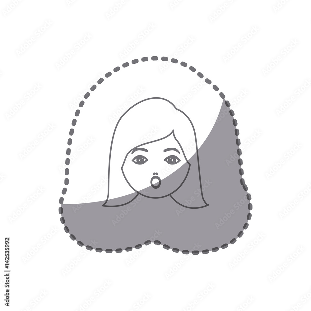 sticker silhouette cartoon human female puzzled face vector ...