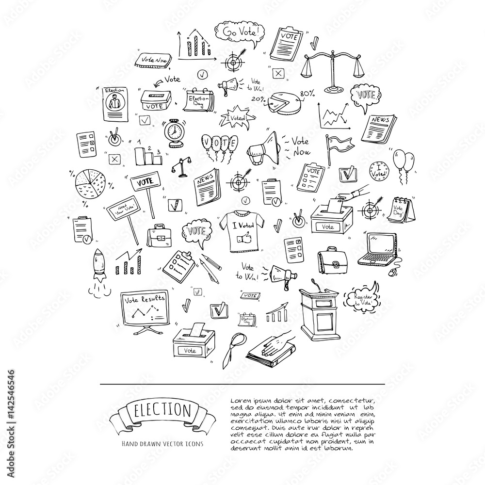Vetor Hand drawn doodle Vote icons set. Vector illustration. Election ...
