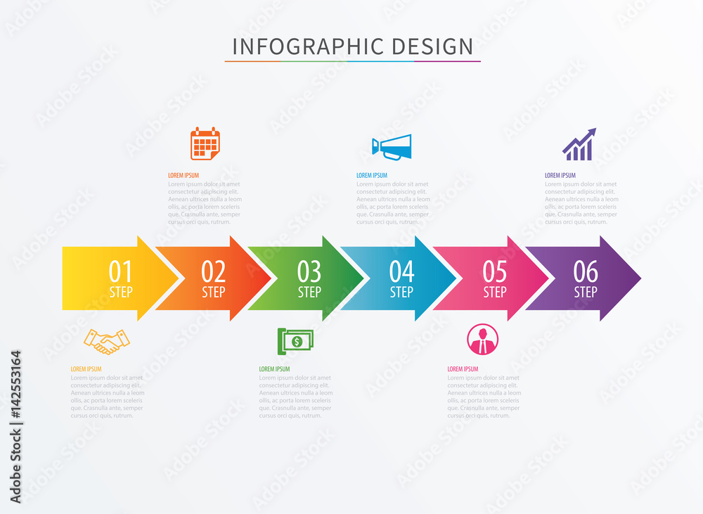 Infographics arrow number 6 step template. Vector Process chart ...