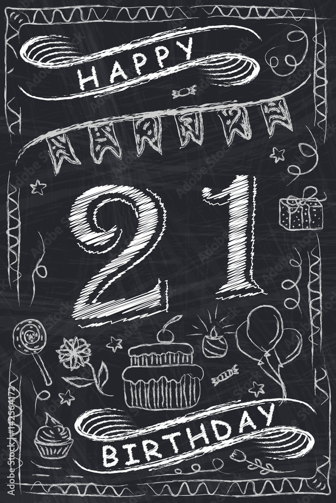 Anniversary Happy Birthday Card Design on Chalkboard. 21 Years Stock ...