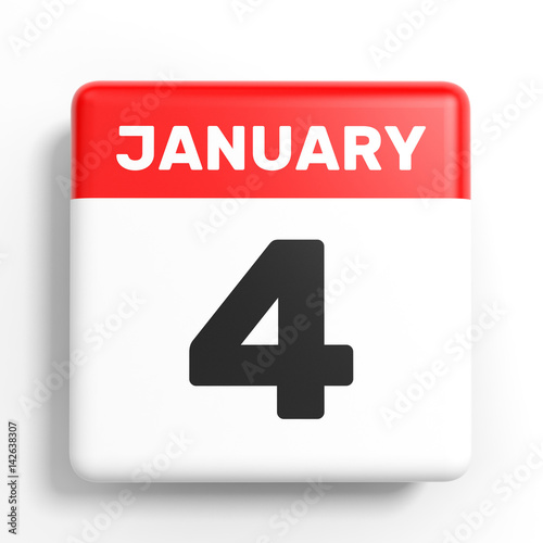 January 4. Calendar on white background. Stock Illustration | Adobe Stock