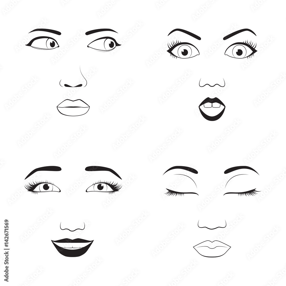Girl emotion face cartoon vector illustration and woman emoji icon cute ...