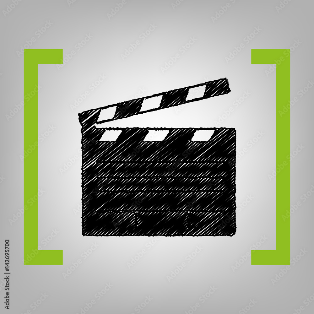 Film clap board cinema sign. Vector. Black scribble icon in citron ...