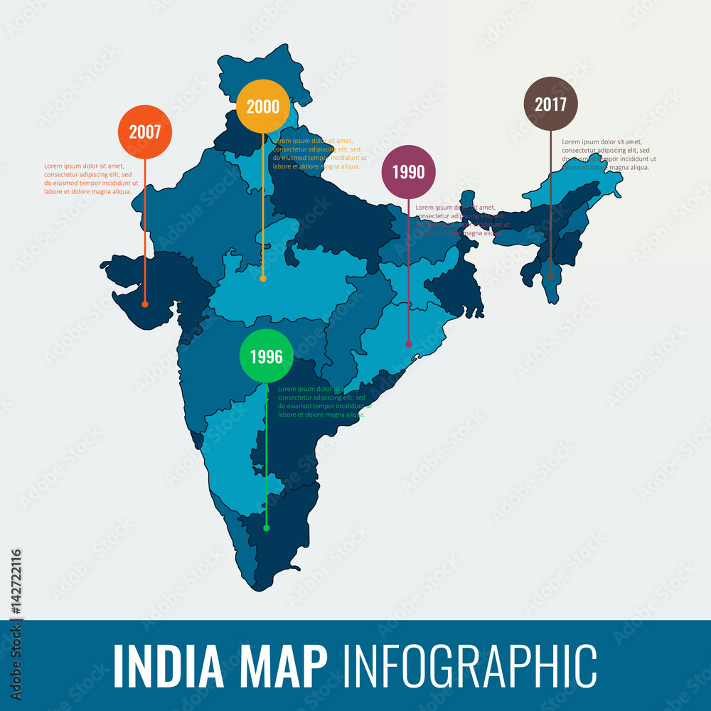 India map infographic template. All regions are selectable. Vector ...