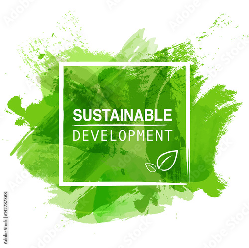 Sustainable development logo with green watercolor paint background ...