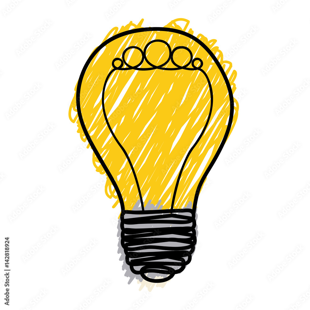 yellow pencil drawing background of light bulb with filament formed by ...