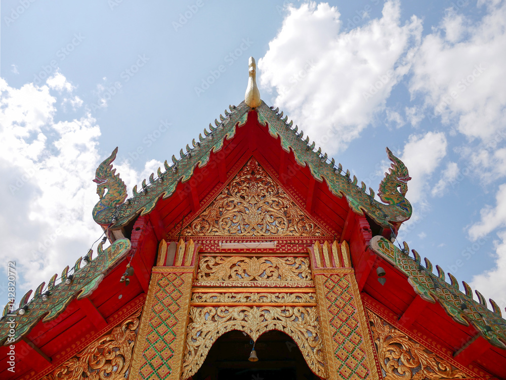 Buddhist temple roof at Wat Phra That Doi Kham (Temple of the Golden ...