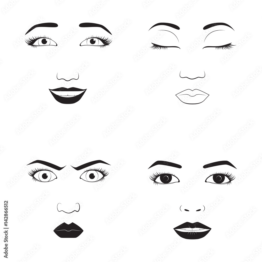 Стоковий вектор Girl emotion face cartoon vector illustration and woman ...