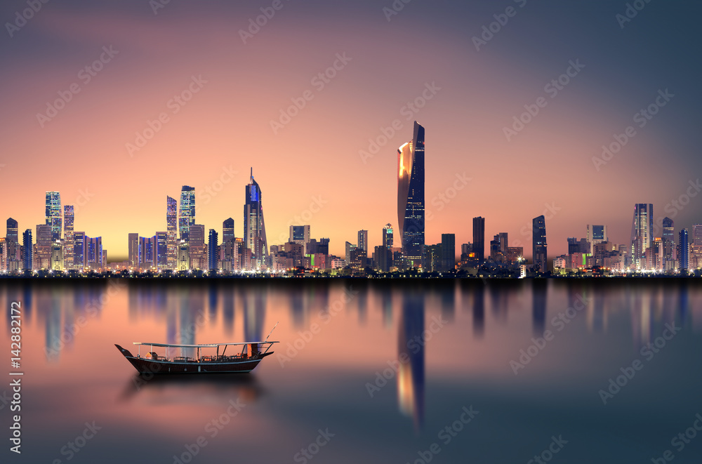 kuwait city skyline during sunset Stock Photo | Adobe Stock