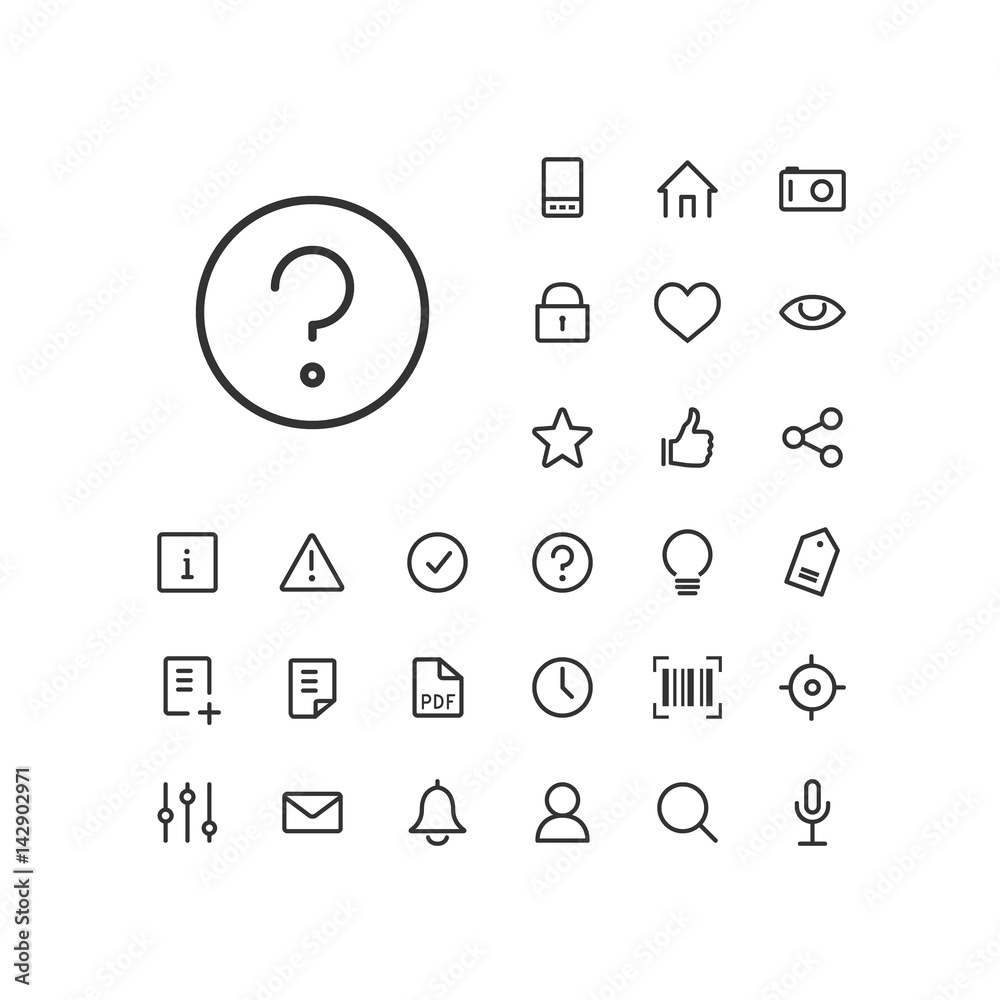 Question mark icon in set on the white background. Universal linear ...