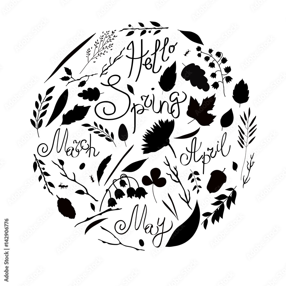 Vector de Stock Vector illustration, set, black and white silhouette. A ...