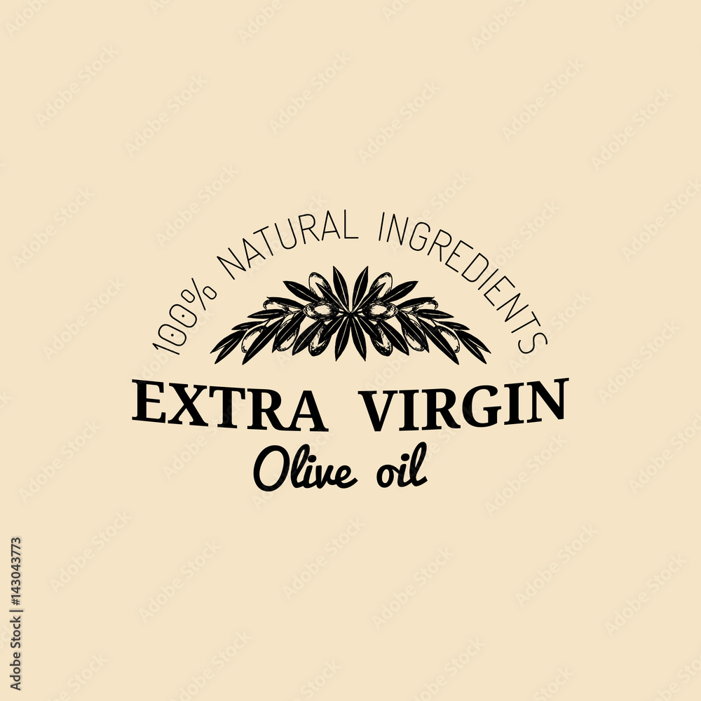 Vector vintage olive logo. Retro emblem with branches. Hand sketched ...
