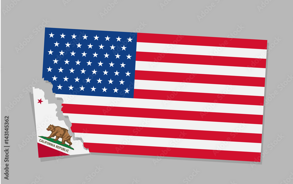 Calexit - California is secede From USA. State flag of USA and ...