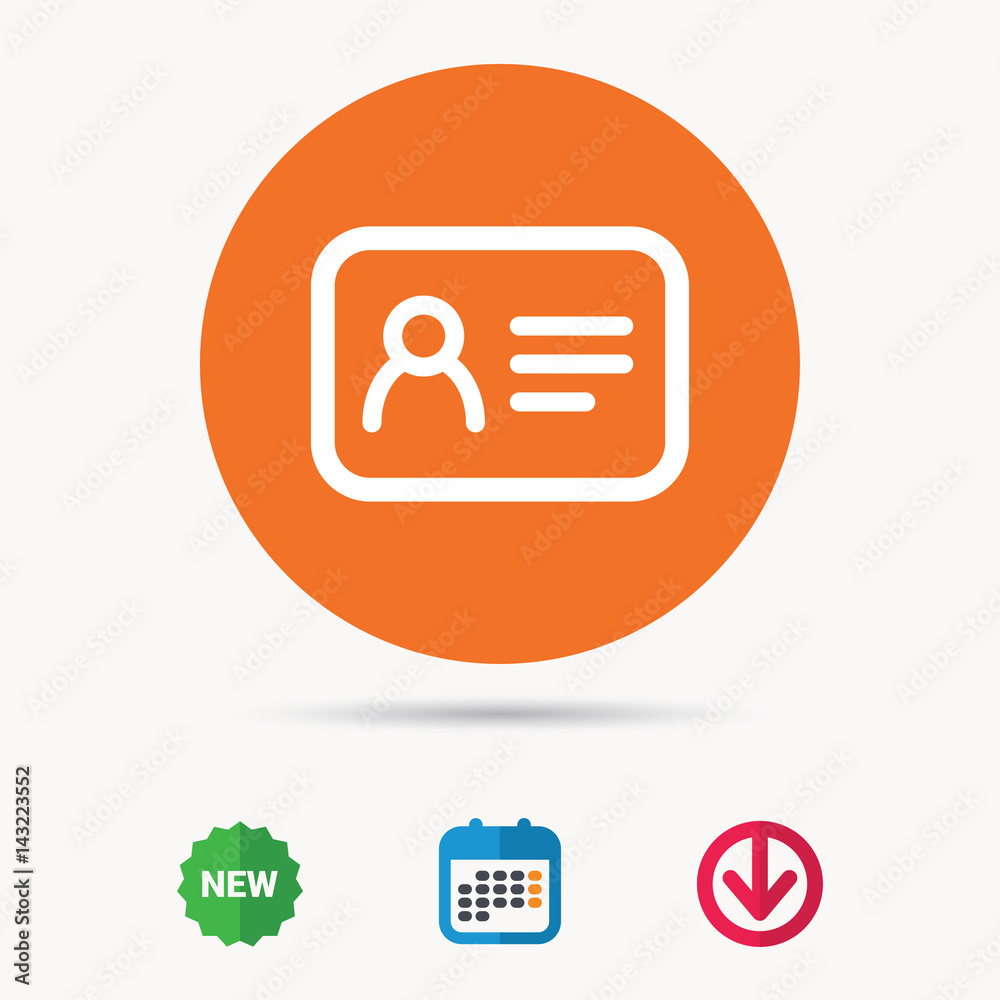 ID card icon. Personal identification document symbol. Calendar ...