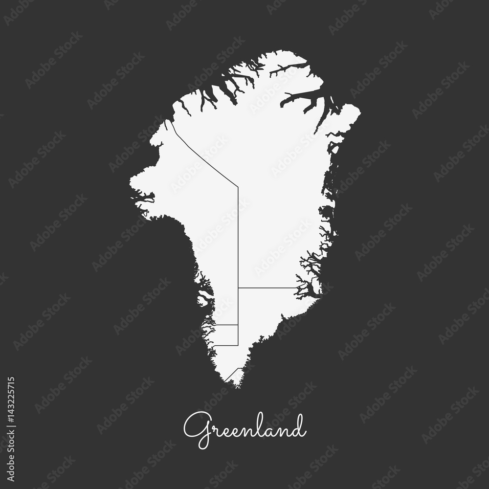 Greenland region map: white outline on grey background. Detailed map of ...