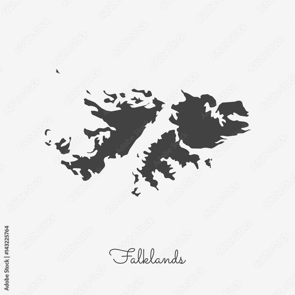 Falklands region map: grey outline on white background. Detailed map of ...