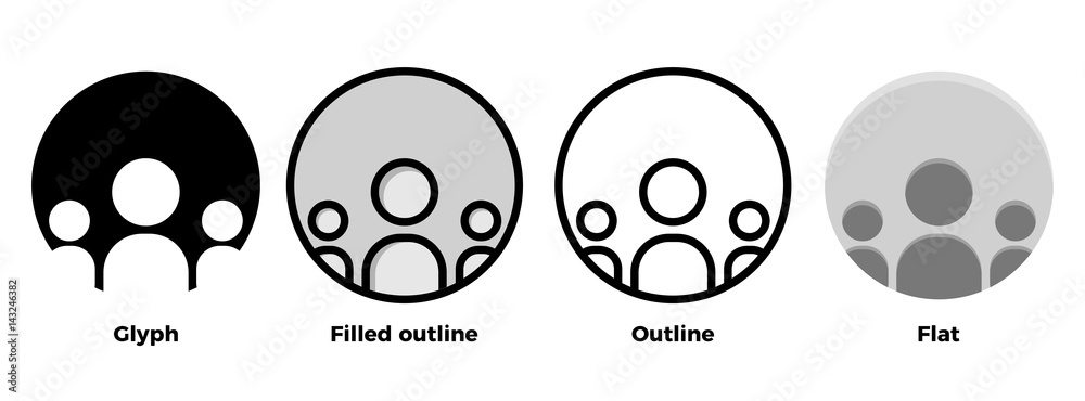 People icon set in 4 different graphic styles. Vector editable design ...
