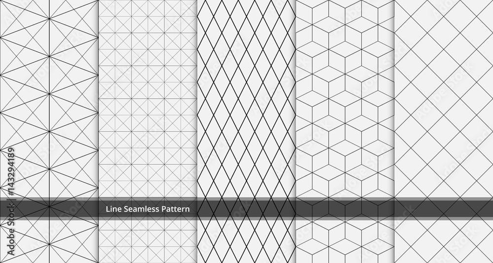 set of geometric line seamless pattern black and white colors ...