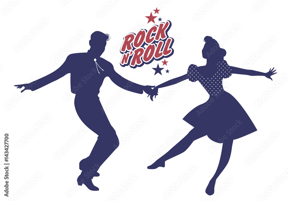 Young couple wearing 50's clothes dancing rock and roll. Vector ...