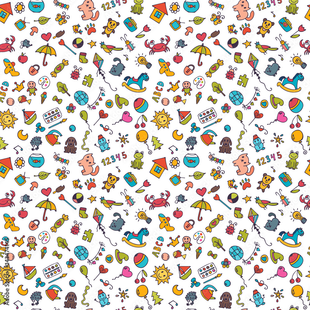 Sketch set of drawings in child style. Doodle children background ...