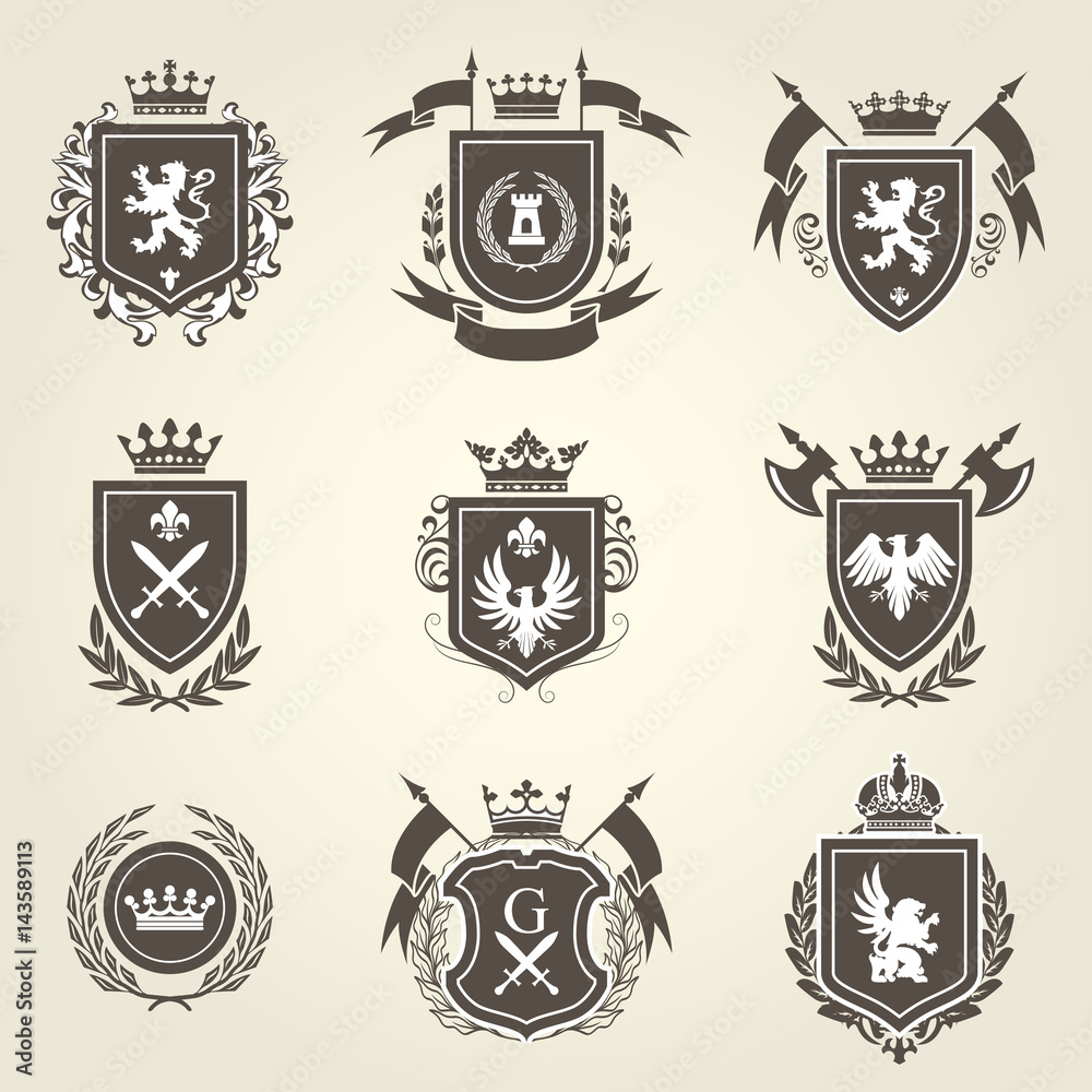 Knight coat of arms and heraldic shield blazons Stock Vector | Adobe Stock
