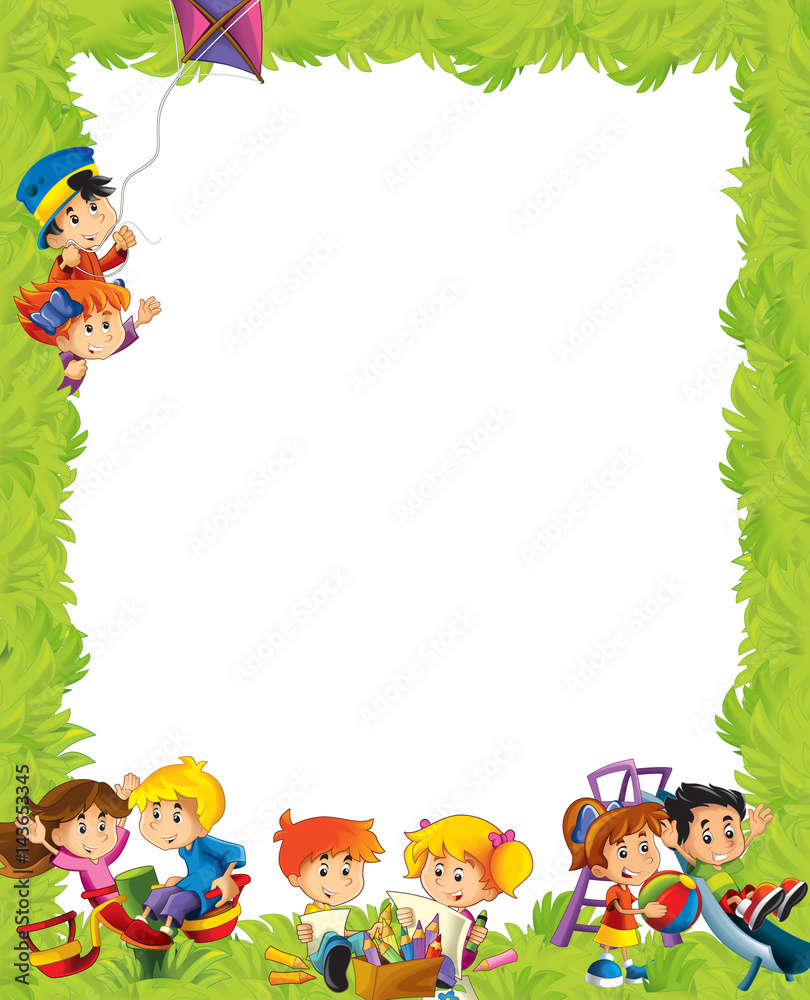 cartoon frame with children having fun playing Stock Illustration ...