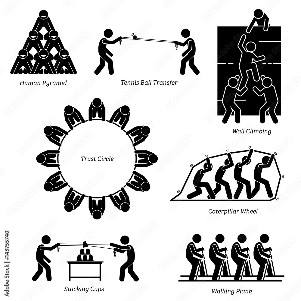 Vector de Stock Team Building Activities. Artwork depicts team building ...