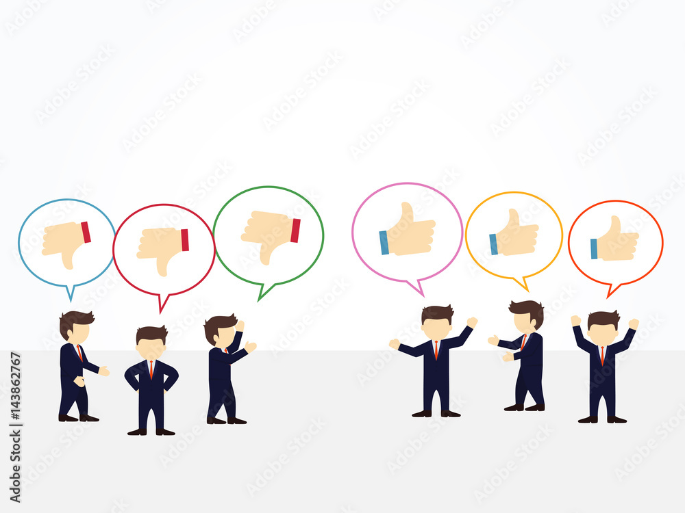 Cartoon working little people with like and dislike signs. Vector ...