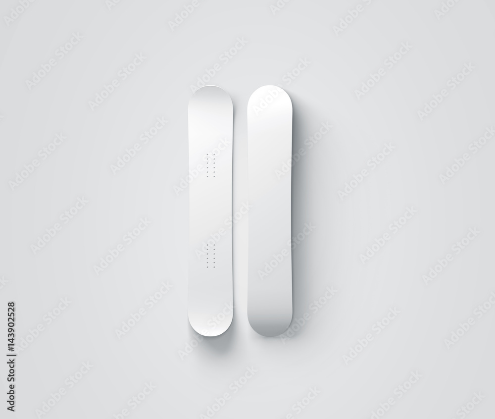 Blank white snowboard design mockup isolated, front and back side view ...