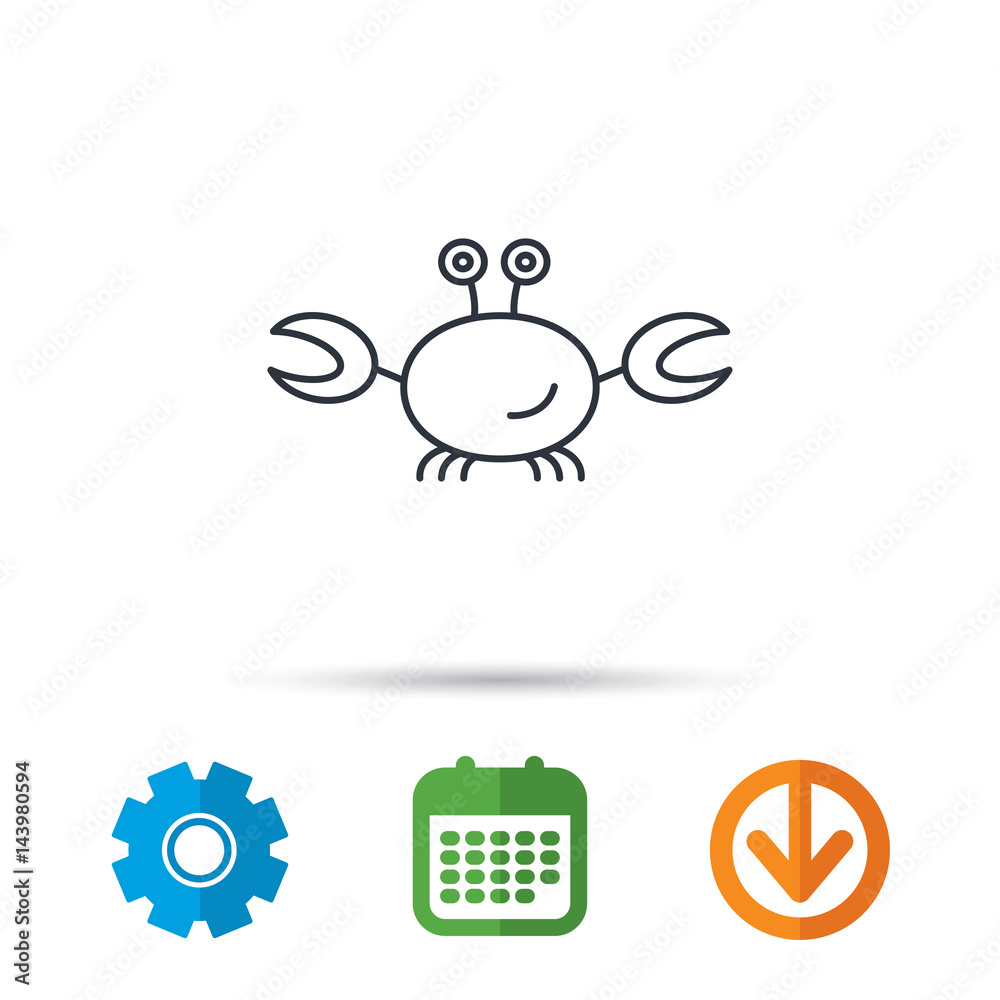 Crab icon. Cancer shellfish sign. Wildlife symbol. Calendar, cogwheel ...