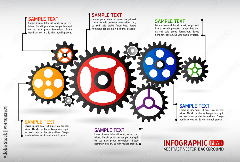 Abstract gears infographic. Mechanism with integrated gears for ...