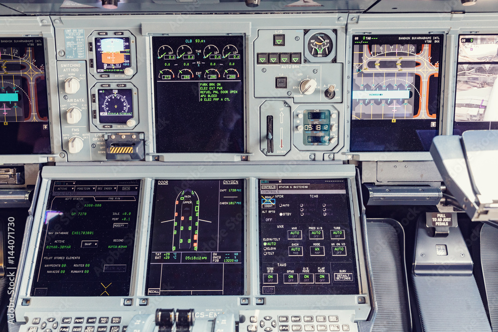 Dashboard and center console of the largest passenger aircraft Airbus ...
