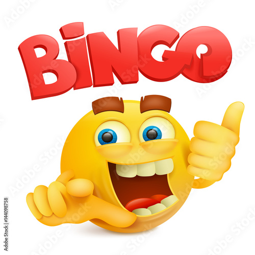 Yellow smile face emoji character with bingo title Stock-Vektorgrafik ...