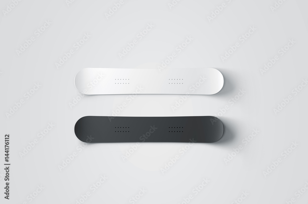 Blank black and white snowboard design mockup isolated, top side view ...