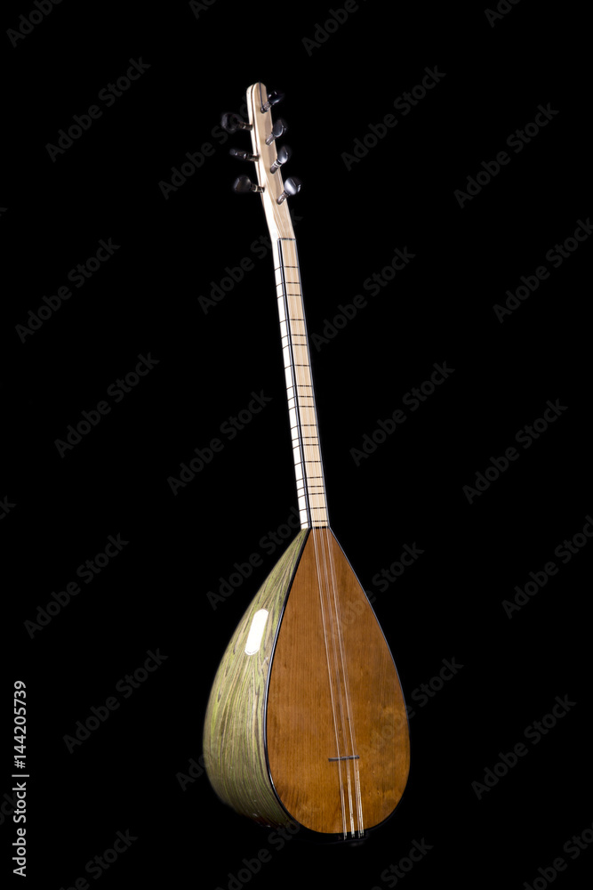 Saz baglama Turkish Music Instrument Isolated on a Black Background ...