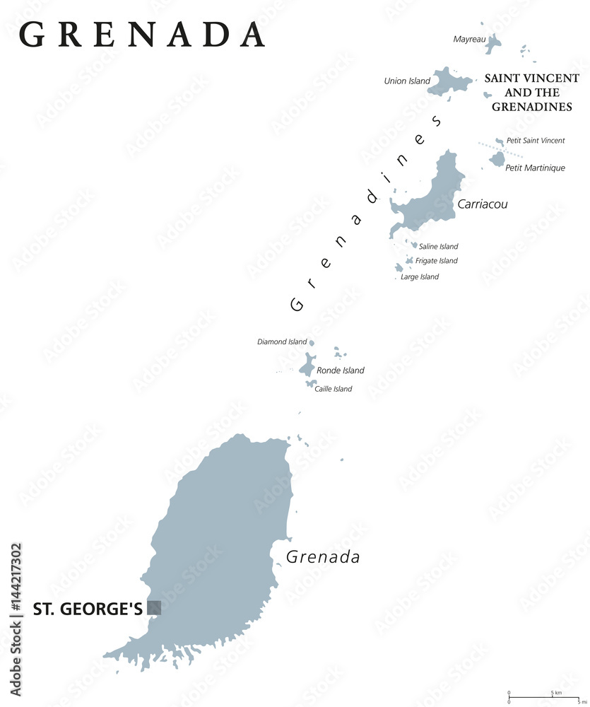 Grenada political map with capital St George's. Caribbean islands ...