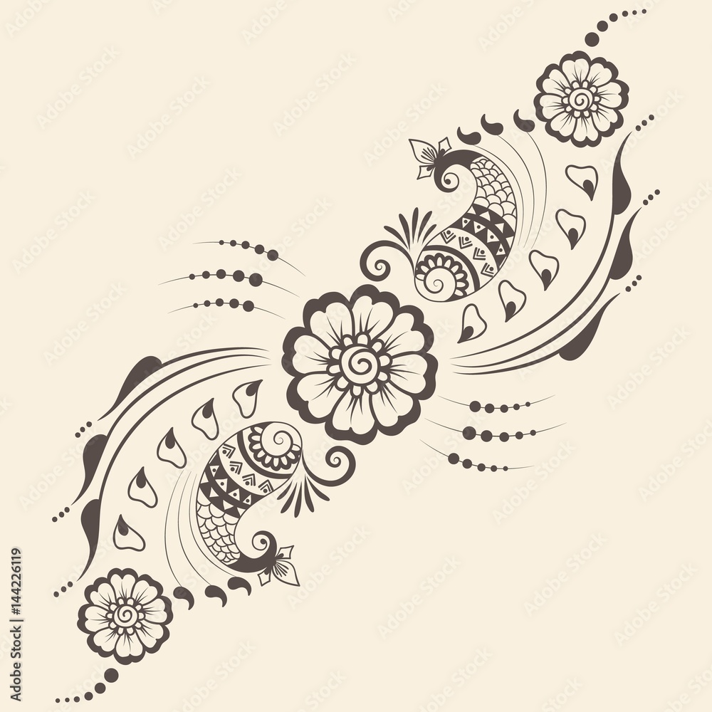 Vector illustration of mehndi ornament. Traditional indian style ...