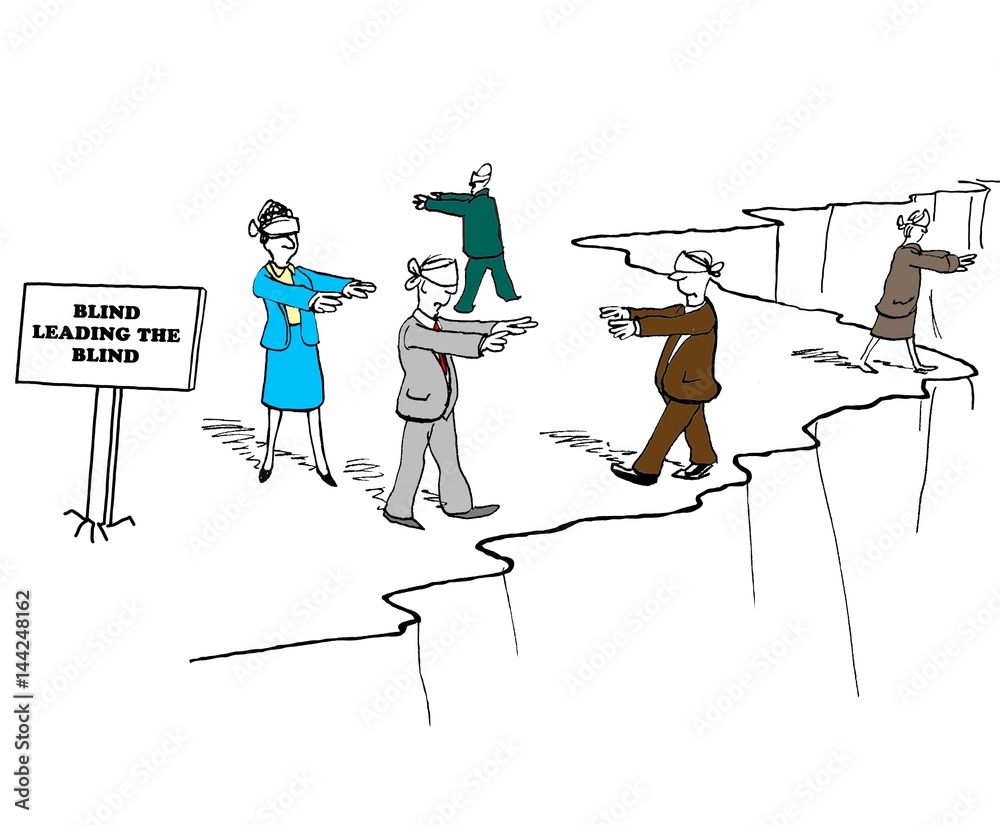 Cartoon illustration showing the 'blind leading the blind'. Stock ...