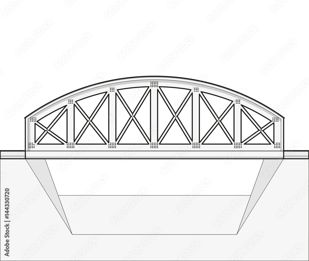 Vector arched train bridge in side view and isolated on white ...